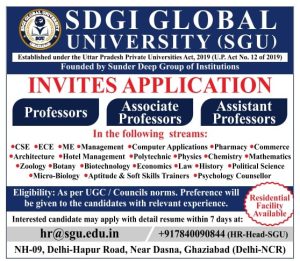 SDGI Global University, Ghaziabad wanted Professor/ Associate Professor ...
