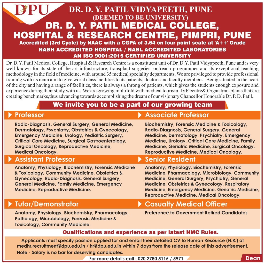 Dr. D. Y. Patil Vidyapeeth, Dr. D. Y. Patil Medical College, Hospital & Research Centre, Pune ...