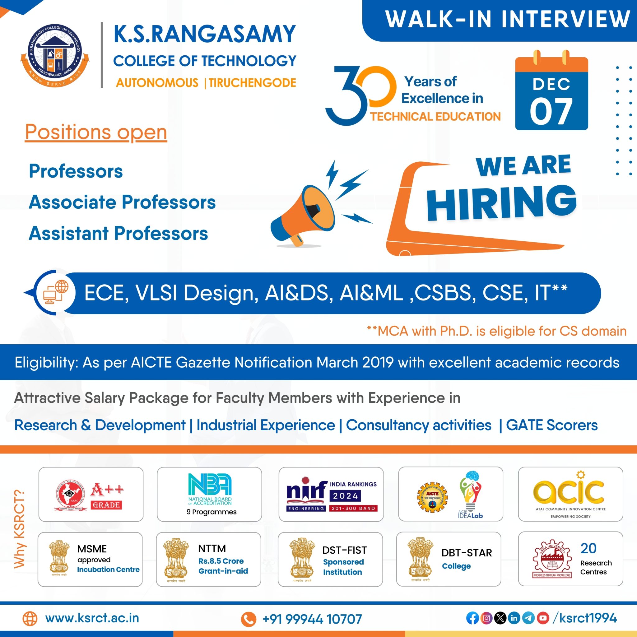 Faculty Job Openings 2024 at K.S.Rangasamy College of Technology ...