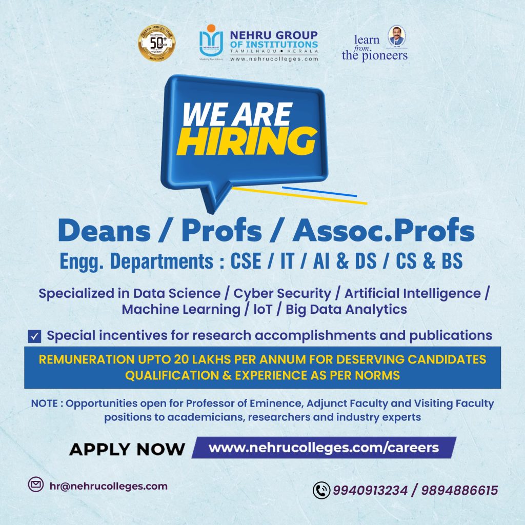 Nehru Group of Institutions, Coimbatore Wanted Faculty | FacultyPlus