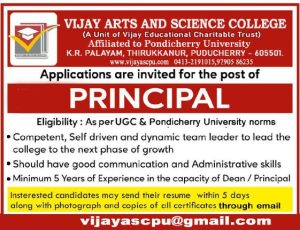 Vijay Arts and Science College, Pondicherry Wanted Principal | FacultyPlus