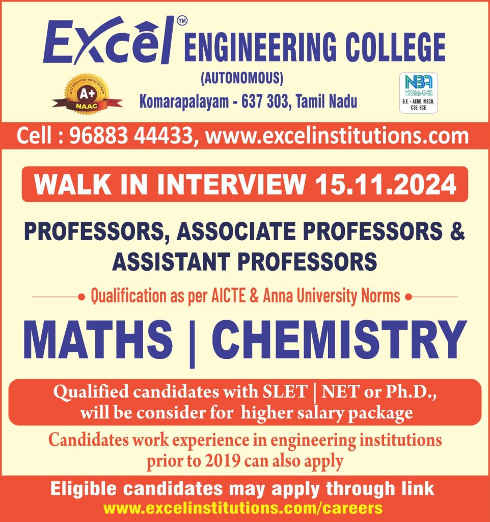 Excel Group of Institutions Wanted Faculty (Walk-in) | FacultyPlus