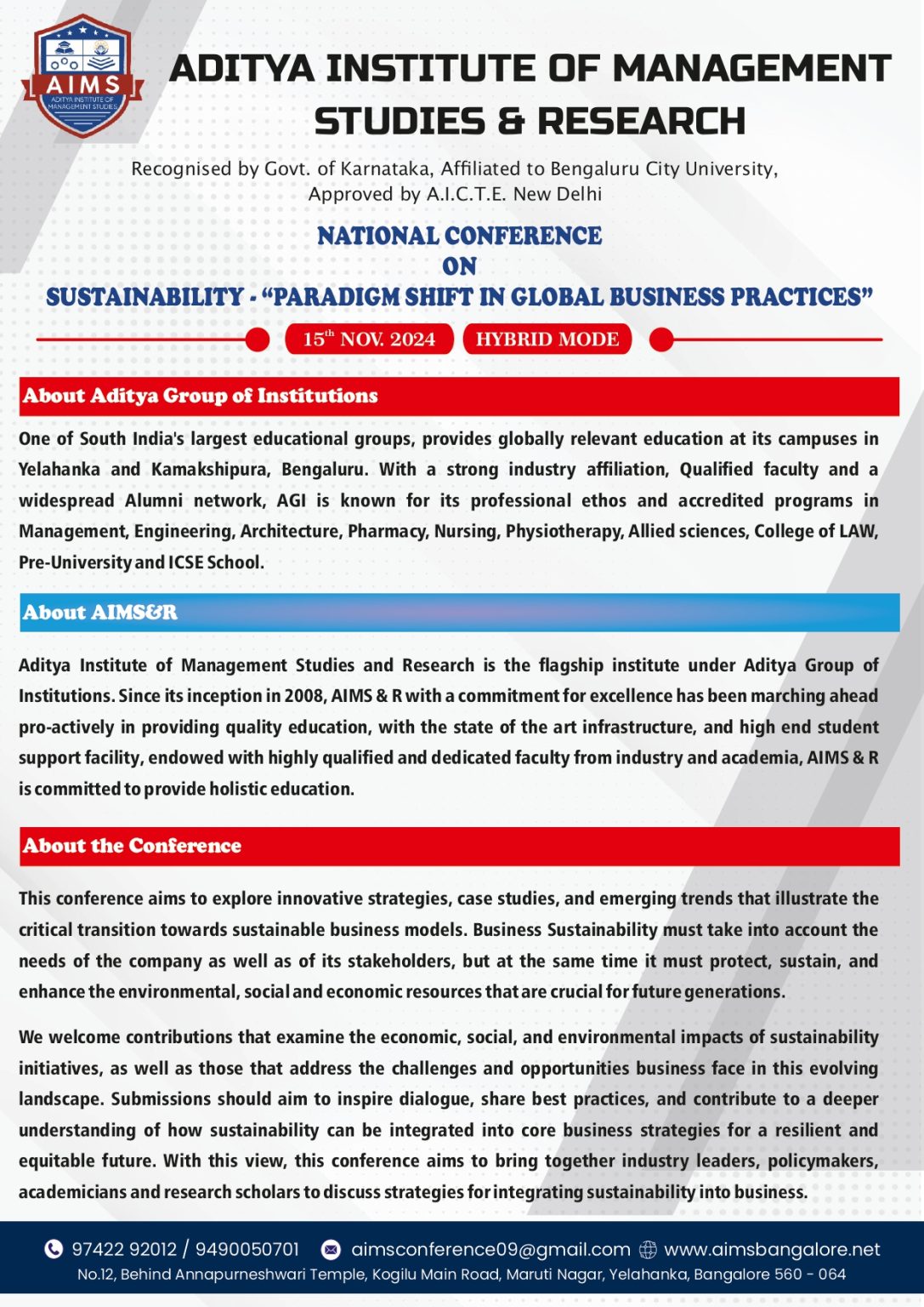 National Conference at Aditya Institute of Management Studies & Research, Bangalore | FacultyPlus