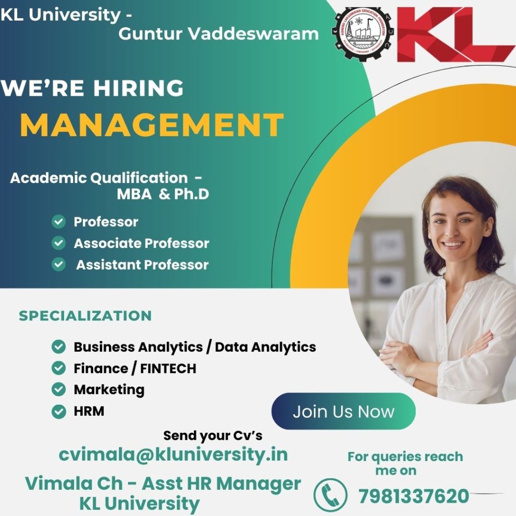KL University Vaddeswaram Wanted Teaching and Non-Teaching Staff | FacultyPlus