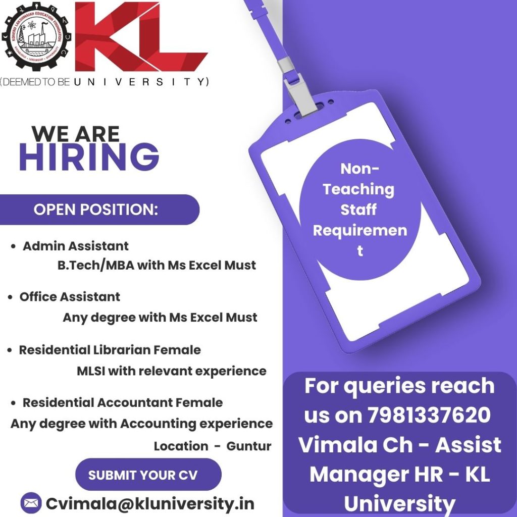 KL Deemed to be University Wanted Non-Teaching Staff | FacultyPlus