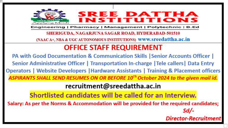 Sree Dattha Educational Instituions- Staff Recruitment | FacultyPlus