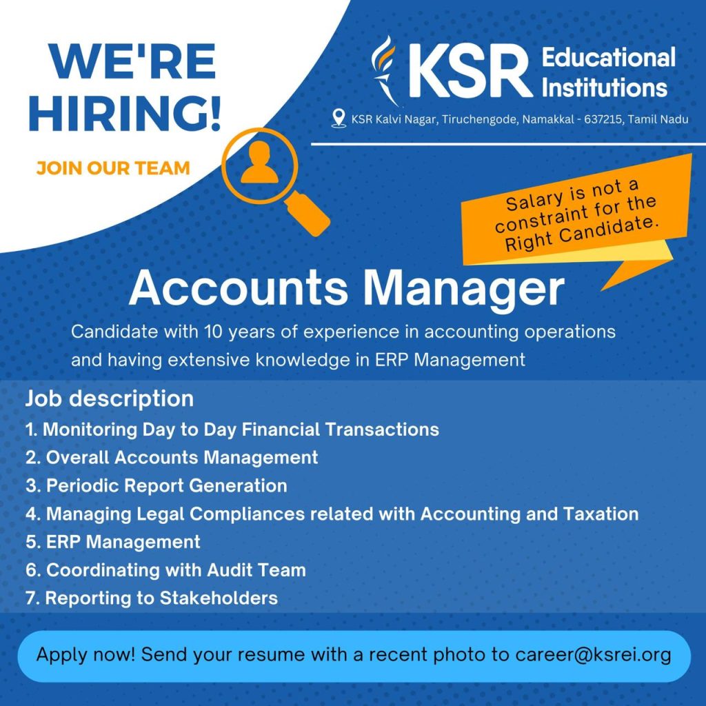 KSR Educational Institutions Wanted Accounts Manager | FacultyPlus
