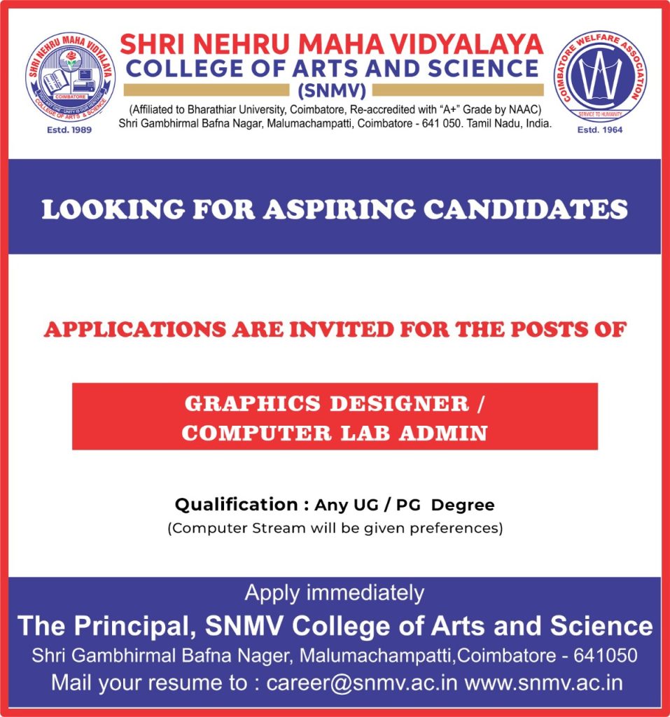 Shri Nehru Maha Vidayala College of Arts and Science College, Coimbatore wanted Graphics ...