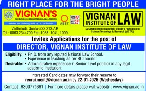 Vignan’s Foundation for Science, Technology & Research Wanted Director | FacultyPlus