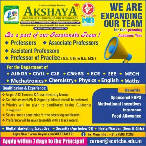 Faculty Openings 2025 at Akshaya College of Engineering and Technology ...