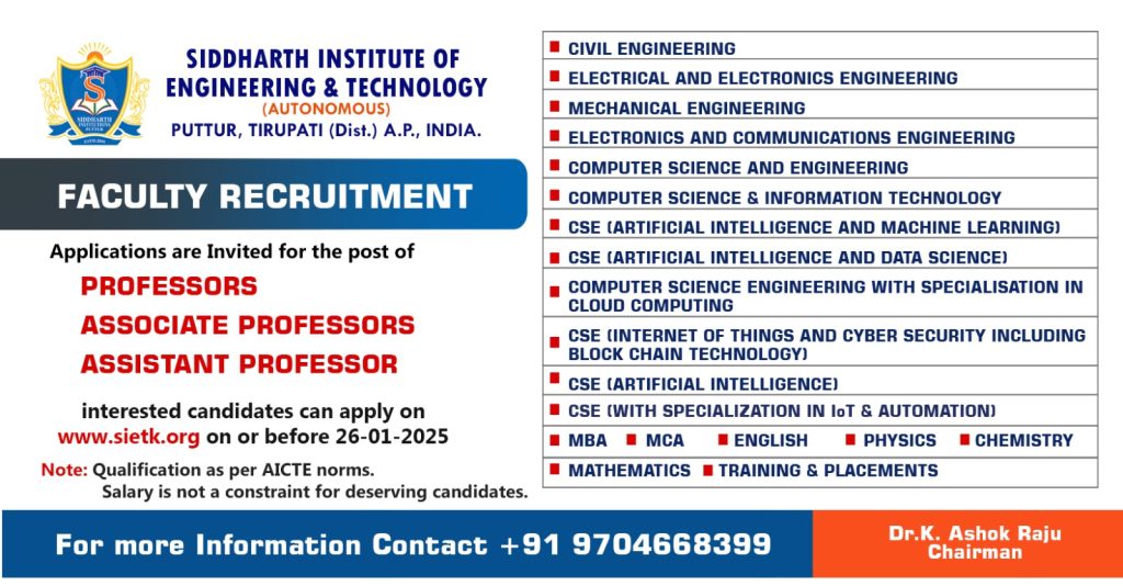 Siddharth Institute of Engineering & Technology, Puttur Wanted ...
