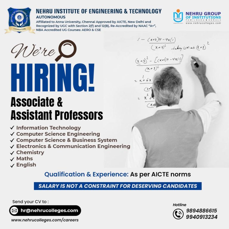 Nehru Group of Institutions, Coimbatore- Faculty Job Openings 2025 | FacultyPlus