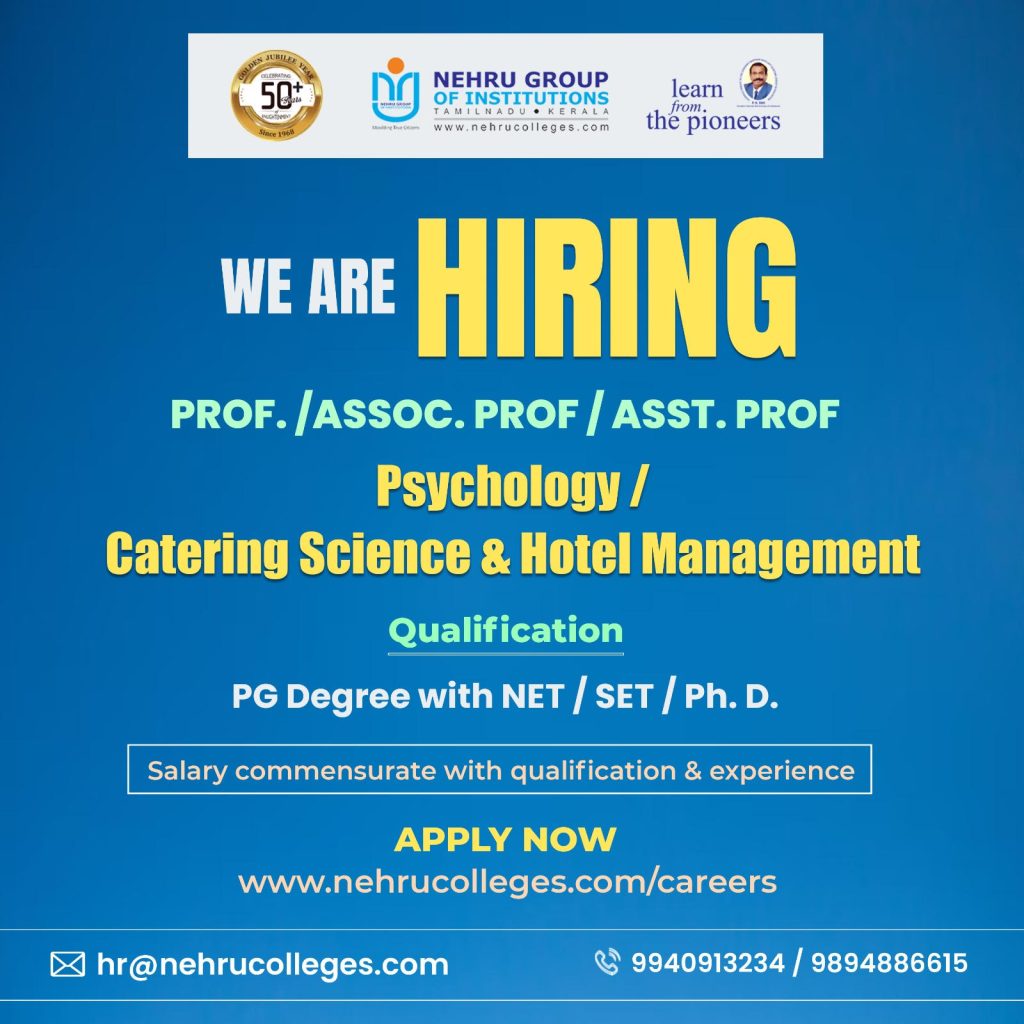Nehru Group of Institutions, Coimbatore- Faculty Job Openings 2025 | FacultyPlus