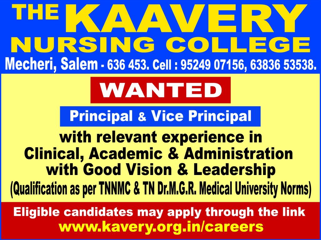 The Kaavery Nursing College, Salem Wanted Principal & Vice-Principal ...