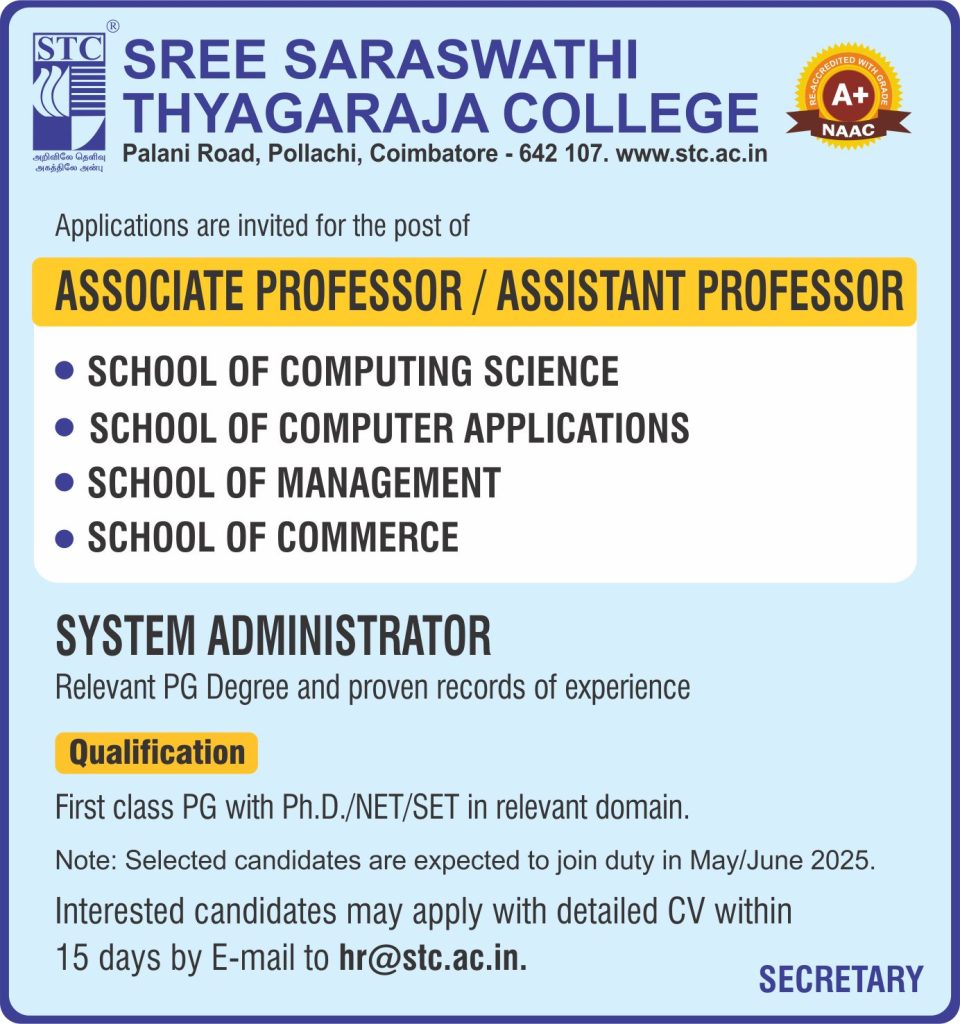 Associate Professor, Assistant Professor Jobs at Sree Saraswathi ...