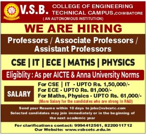 VSB College of Engineering, Coimbatore Wanted Professors/ Associate Professors/Asst. Professors ...
