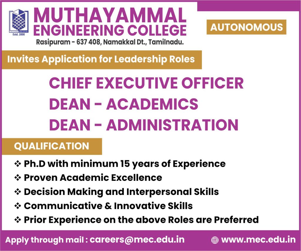 Muthayammal Engineering College (Autonomous), Namakkal | Chief Executive Officer, Dean- Academic ...