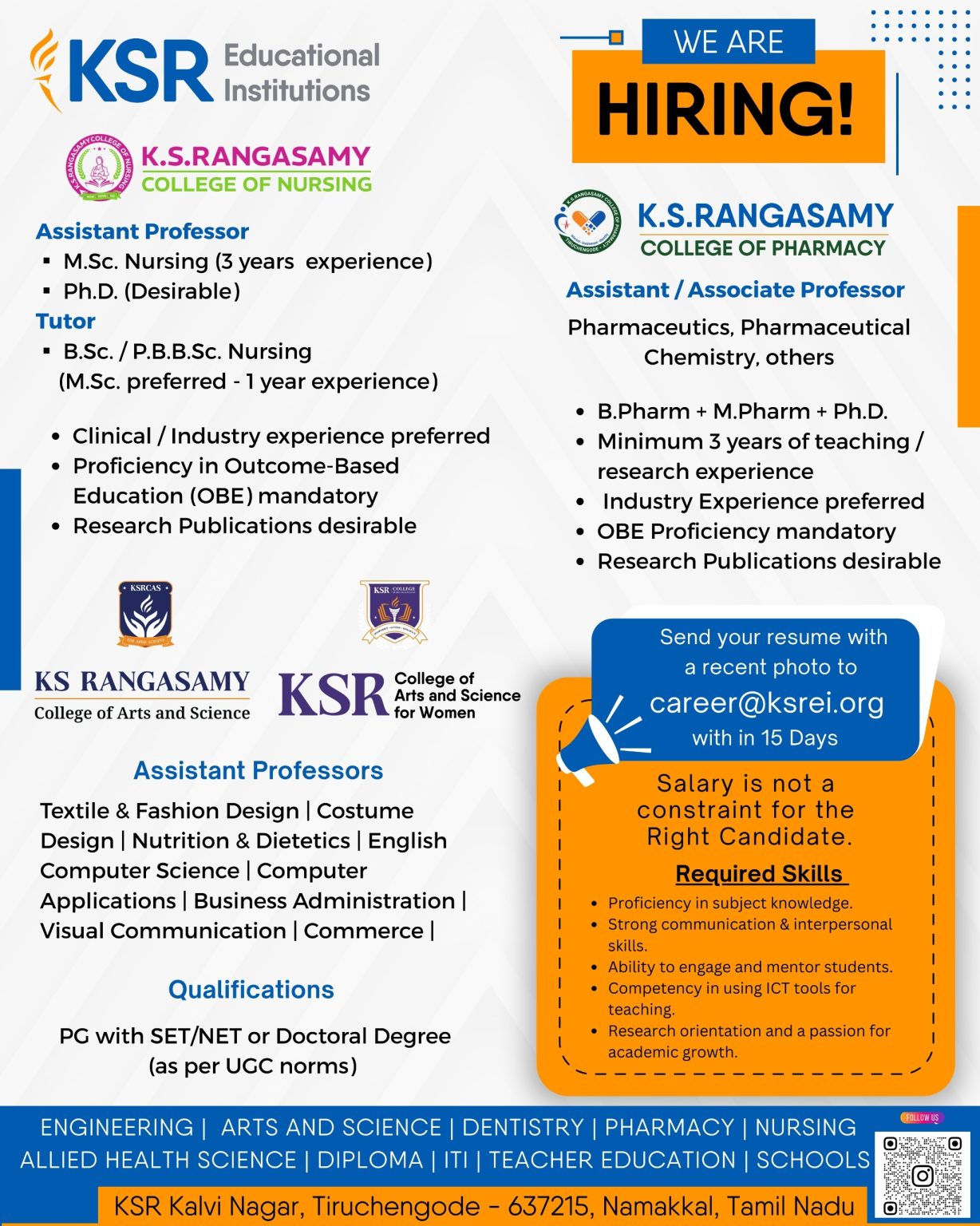 KSR Educational Institutions Wanted Associate Professor/ Assistant Professor / Tutor | FacultyPlus