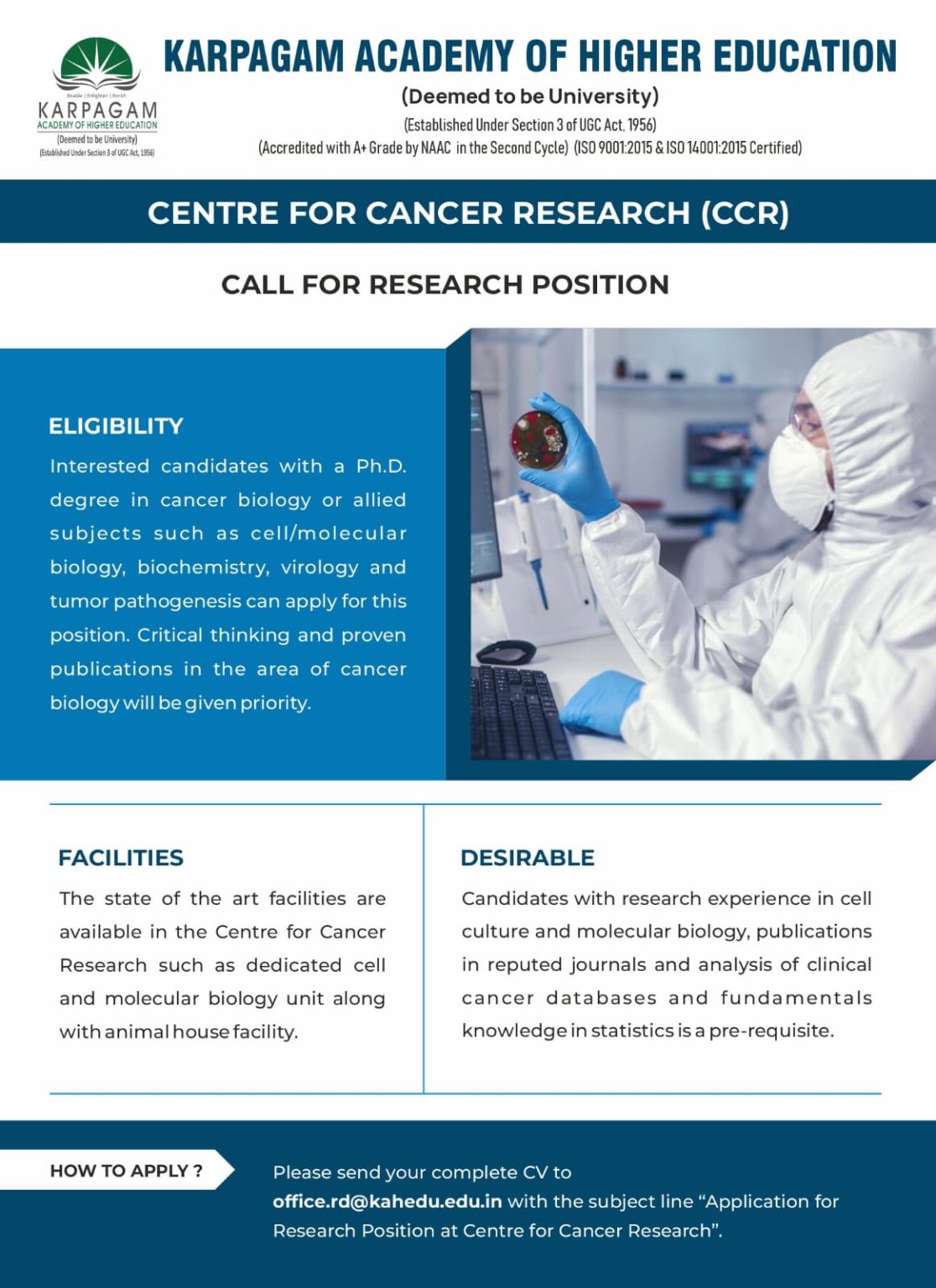 Karpagam Academy of Higher Education, Coimbatore Wanted Research Position | FacultyPlus