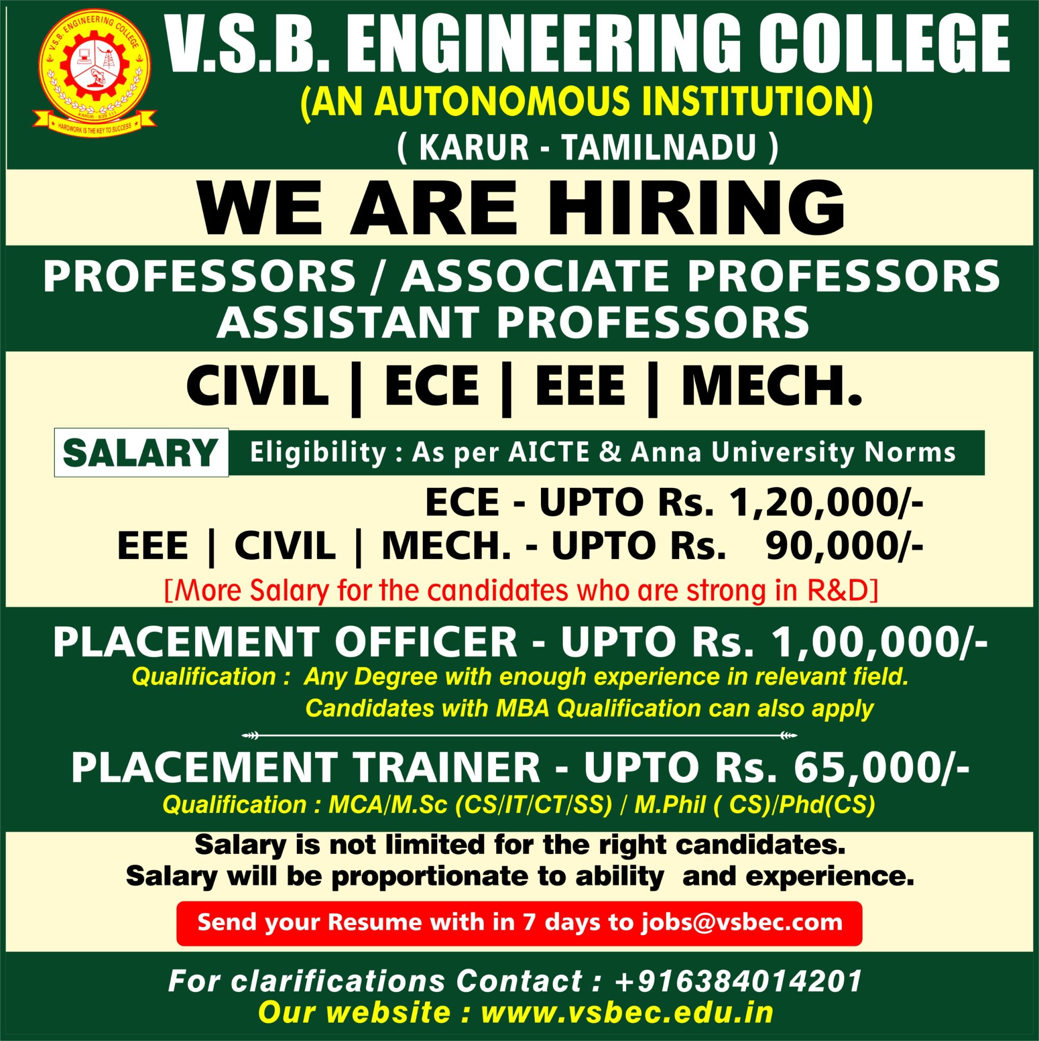 VSB Engineering College, Karur- Faculty Openings 2025 | FacultyPlus