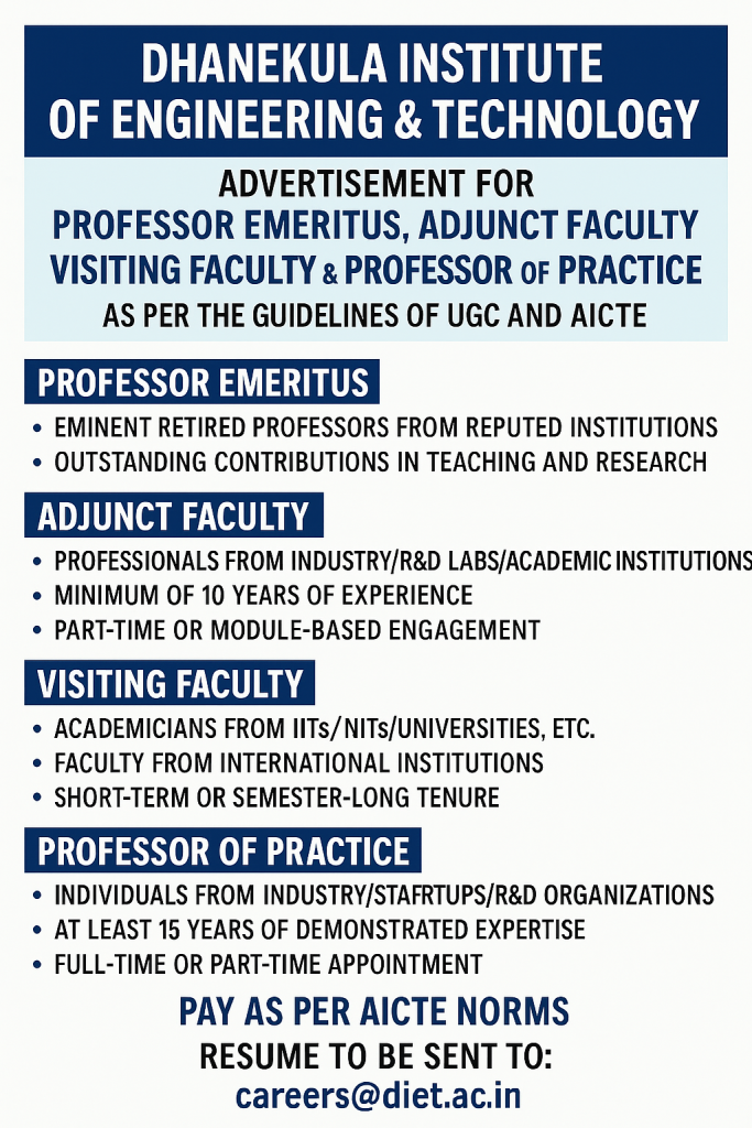 Faculty Recruitment 2025 at Dhanekula Institute of Engineering & Technology, Vijayawada ...