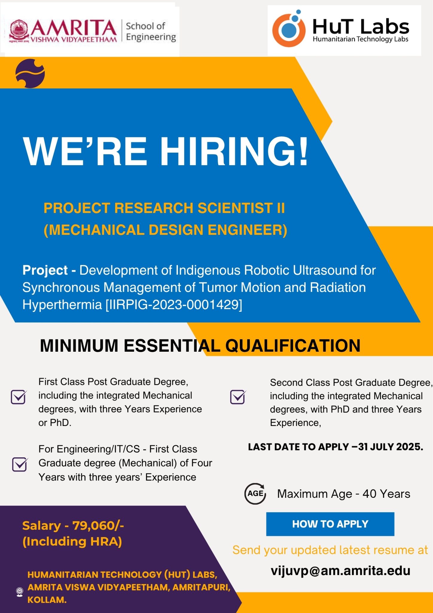 Amrita Vishwa Vidyapeetham Wanted Project Research Scientist II | FacultyPlus