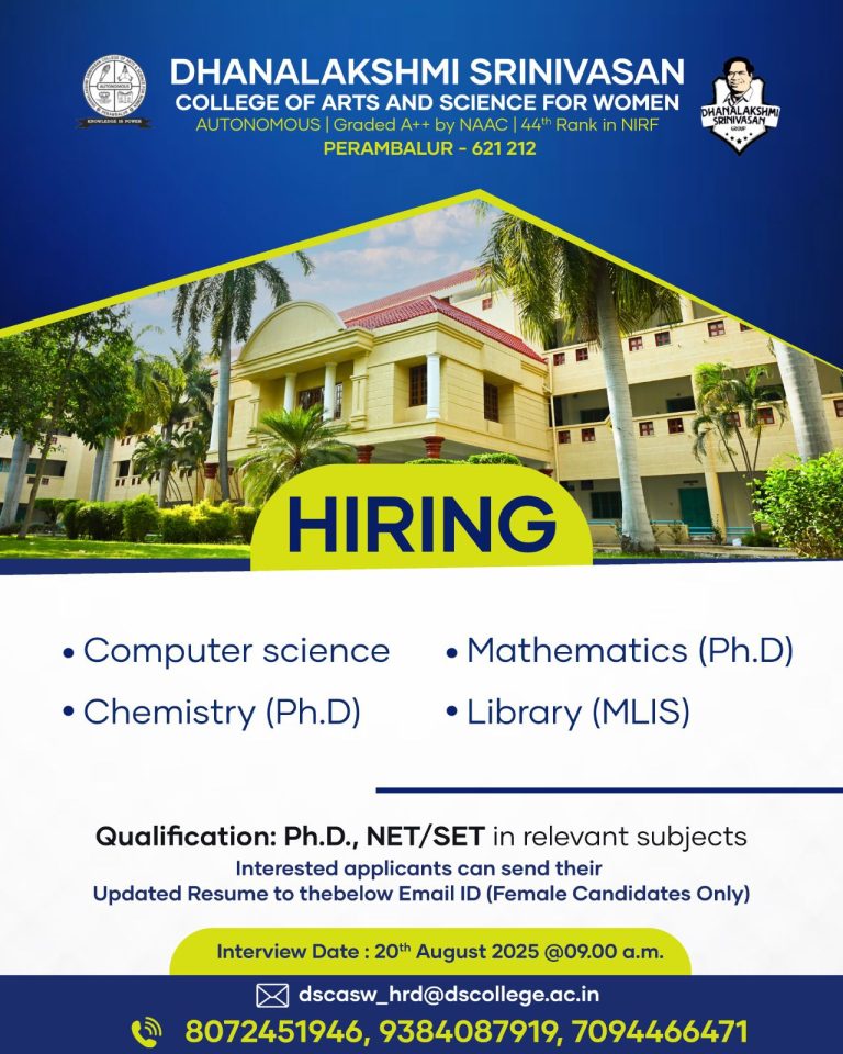 Dhanalakshmi Srinivasan College of Arts and Science for Women (Autonomous), Perambalur | Faculty ...