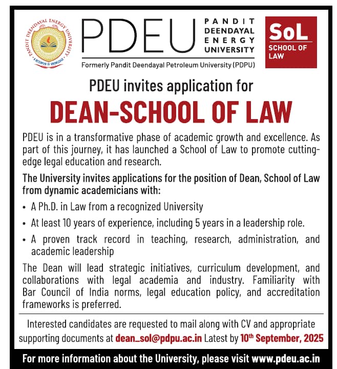 Pandit Deendayal Energy University, Gandhinagar Wanted Dean | FacultyPlus