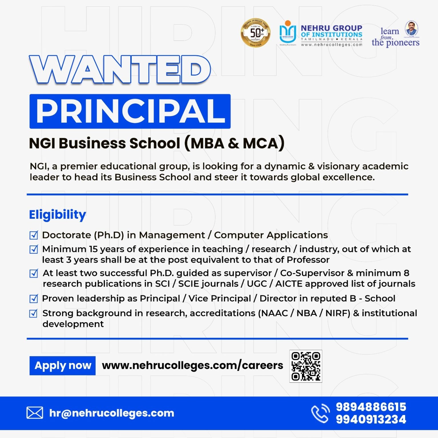 Nehru Group of Institutions, Coimbatore Wanted Faculty | FacultyPlus