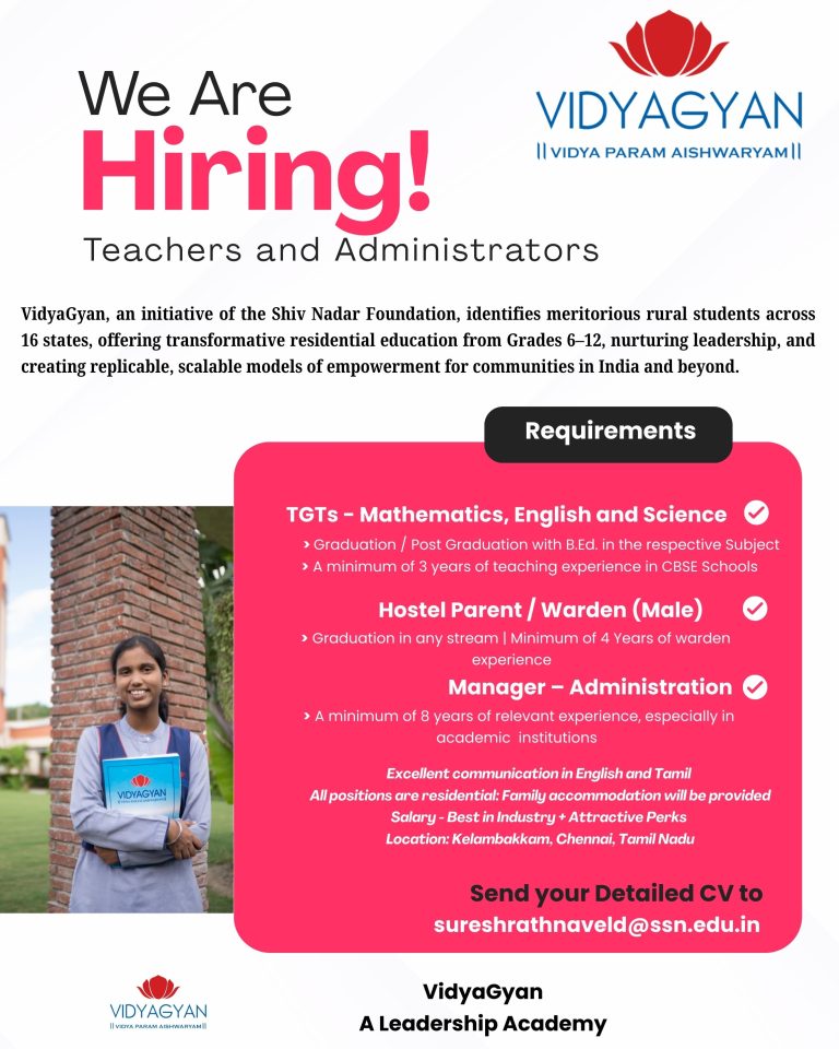 VidyaGyan Hiring Announcement: Teachers and Administrators | FacultyPlus