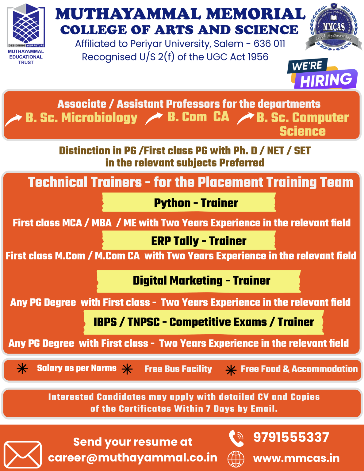 Muthayammal Memorial College of Arts and Science- Associate & Assistant Professors and Placement ...