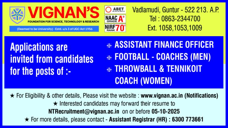 Vignan’s Foundation for Science, Technology & Research Wanted Non-Teaching Staff | FacultyPlus