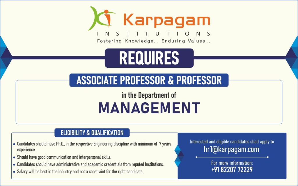 Karpagam Institutions, Coimbatore Wanted Faculty for MBA | FacultyPlus