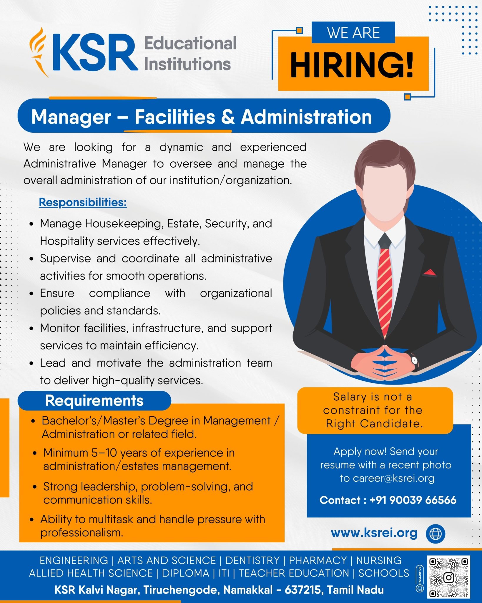 KSR Educational Institutions, Tiruchengode Wanted Manager & Civil ...
