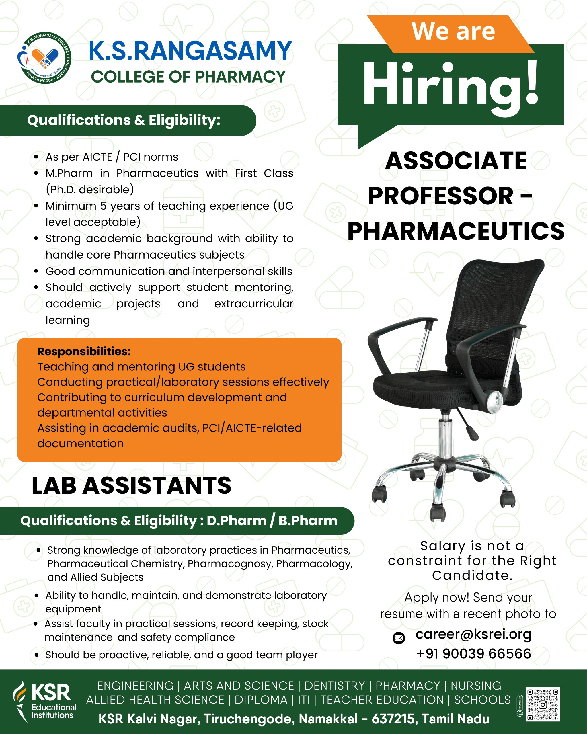 KSR Educational Institutions, Tiruchengode Wanted Associate Professor & Lab Assistant for ...
