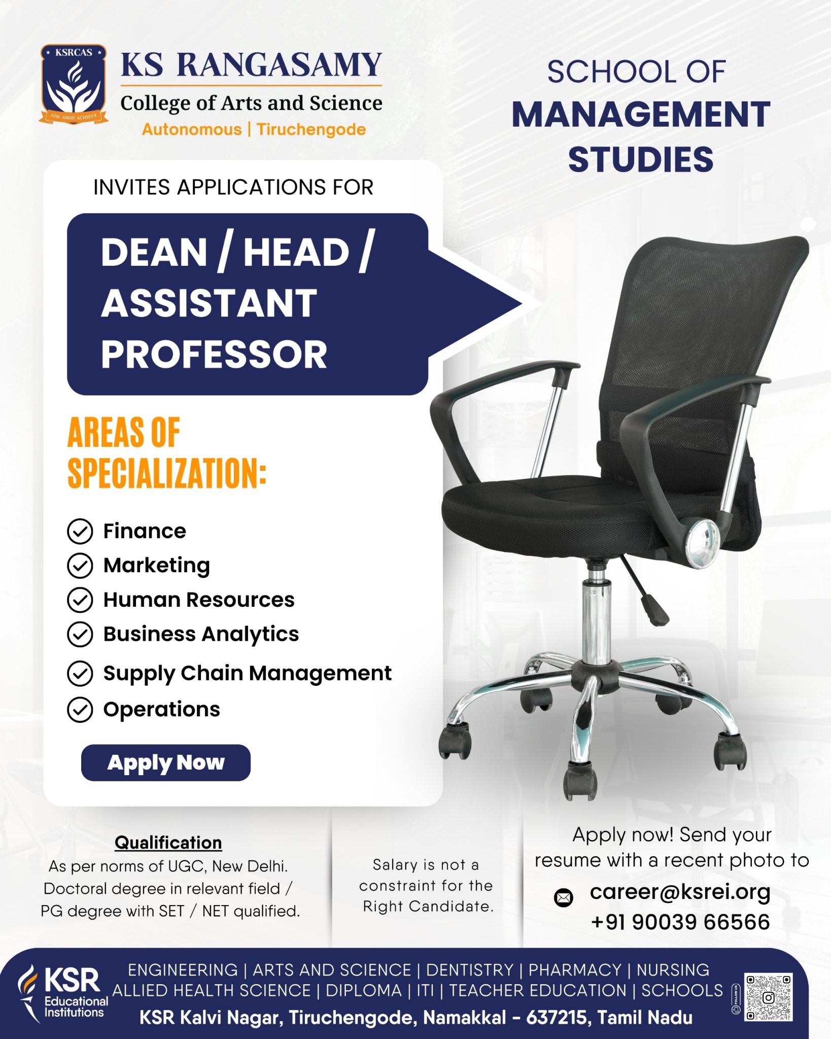 K.S.R Educational Institutions, Tiruchengode Wanted Dean / Head / Assistant Professor | FacultyPlus