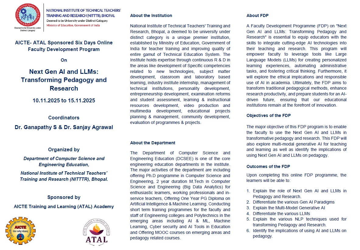 ATAL Online Faculty Development Program sponsored by AICTE- NITTTR, Bhopal (Free Registration ...