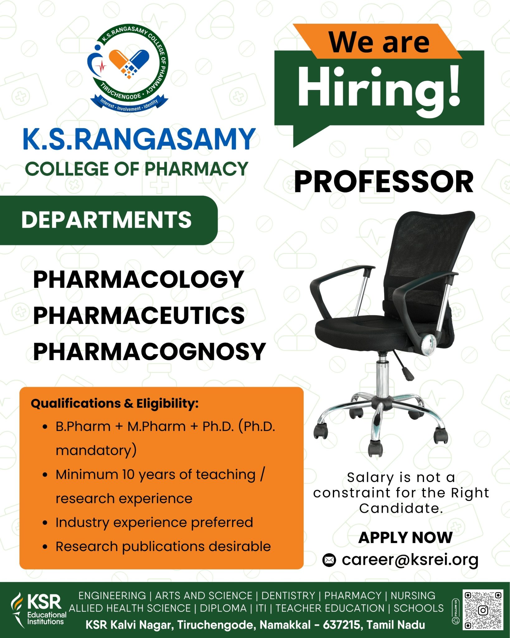 K.S. Rangasamy College of Pharmacy, Tiruchengode | Faculty Openings | FacultyPlus