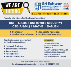 Sri Eshwar Engineering College (Autonomous), Coimbatore | Teaching and Non-Teaching Openings ...