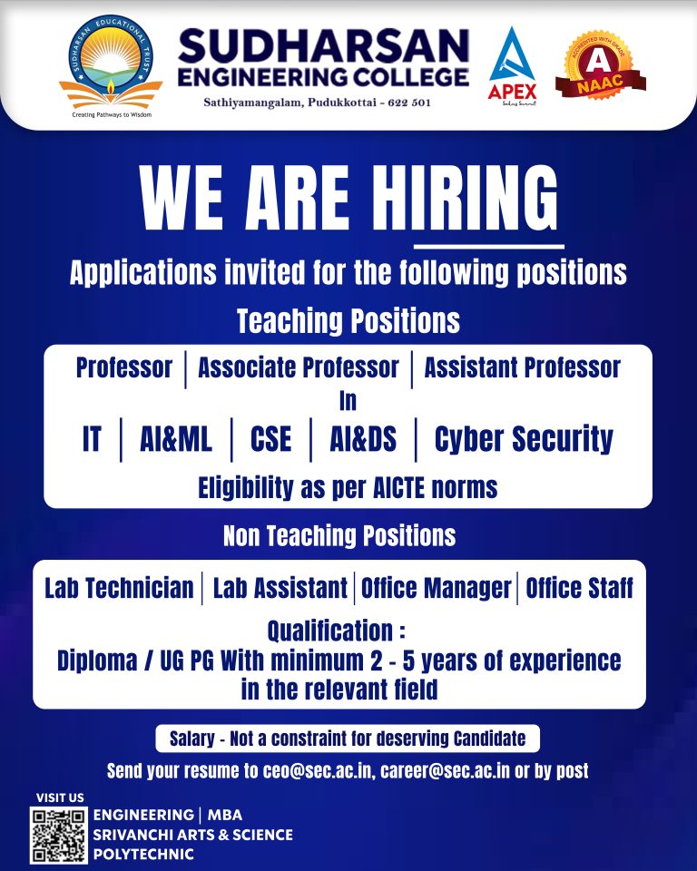 Faculty Recruitment 2025 at Sudharsan Engineering College, Pudukkottai | FacultyPlus