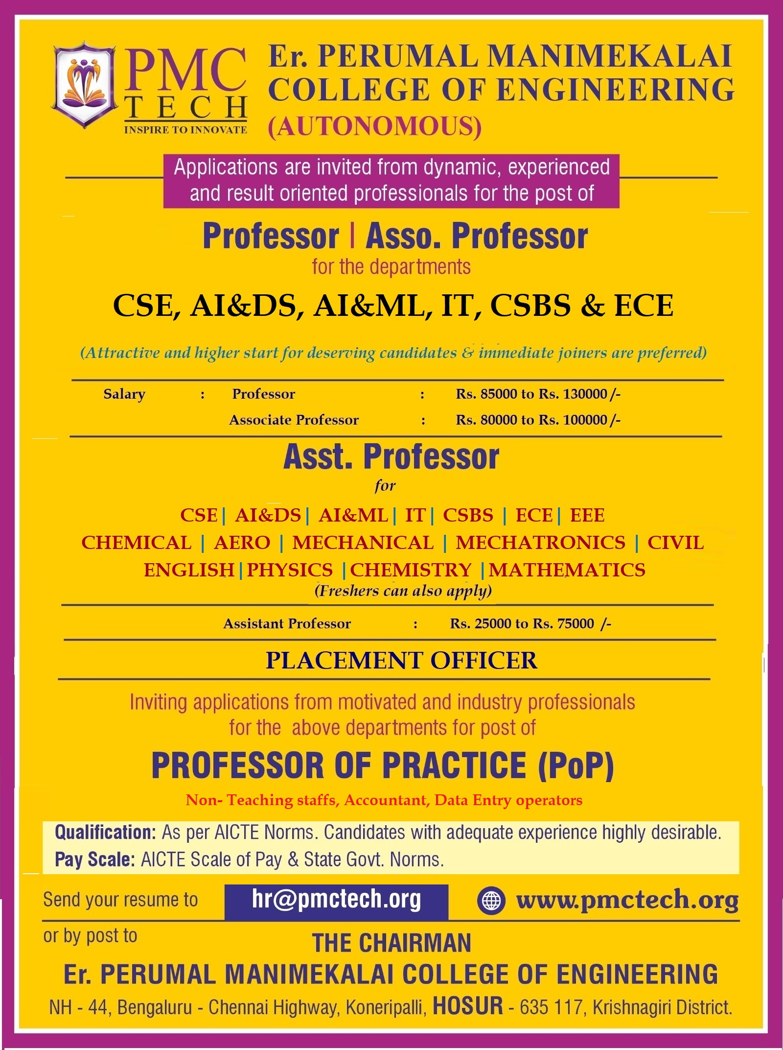 Er. Perumal Manimekalai College of Engineering, Hosur | Faculty ...