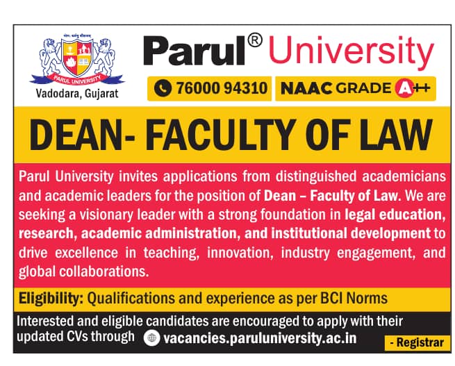 Dean Jobs at Parul University, Vadodara – Apply Now | FacultyPlus